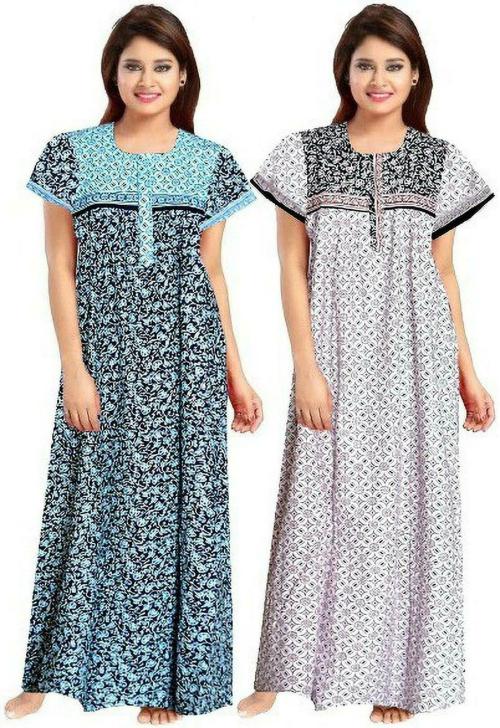 Buy Mudrika Women Multicolor Printed Pure Cotton Pack of 2 Nighty Set ...