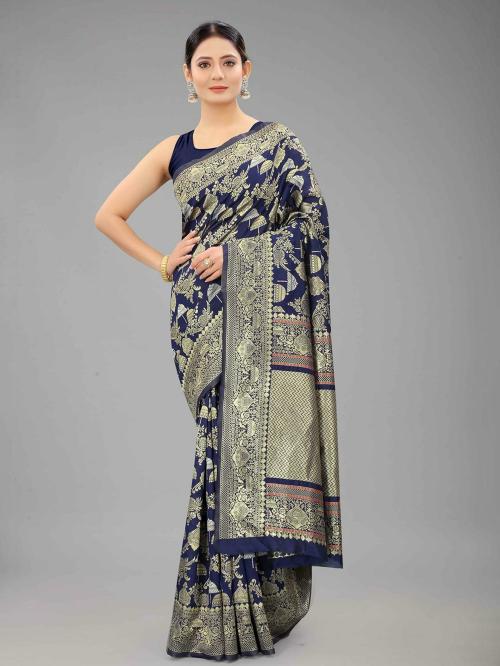 Buy Silk Land Women Navy Blue Woven Design Pure Silk Saree ( One Size) Online at Best Prices in ...