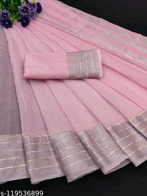 Buy Saree Exotica Pink Kota Checks Solid Saree with Silver Zari Patta ...