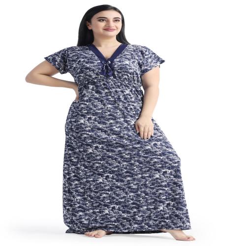 Buy Kawam Women's Lycra Printed Night Dress | Night Gown- Blue Online ...