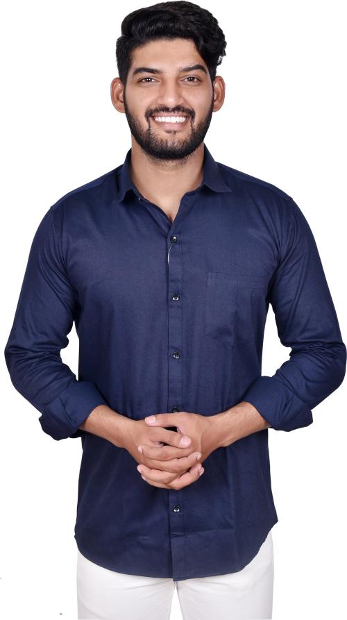 Buy TMF THE MEERU FASHION Men Solid Casual Dark Blue Shirt Online at ...
