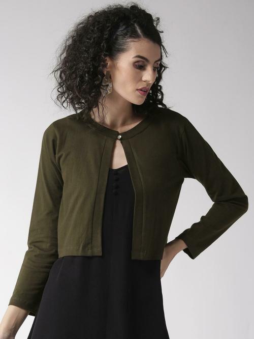 Buy Style Quotient Women Olive Green Solid Crop Button Shrug Online at ...
