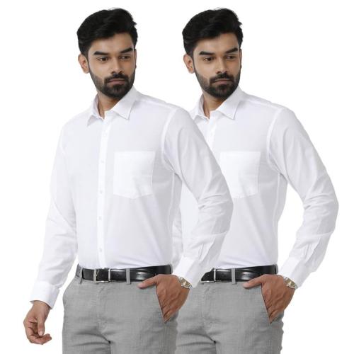 Buy UATHAYAM Double Duo Cotton Full Sleeve Solid Slim Fit Formal Shirt ...