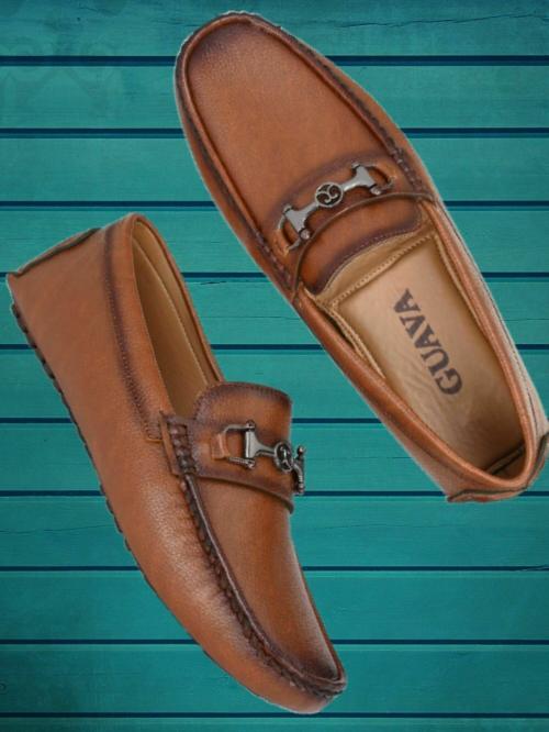 Buy Guava Men's Tan Buckel Synthetic Leather Loafer Shoes Online at ...