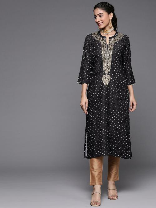 Buy KSUT(House of Varanga) Women Black Bandhani Printed Kurta Online at ...