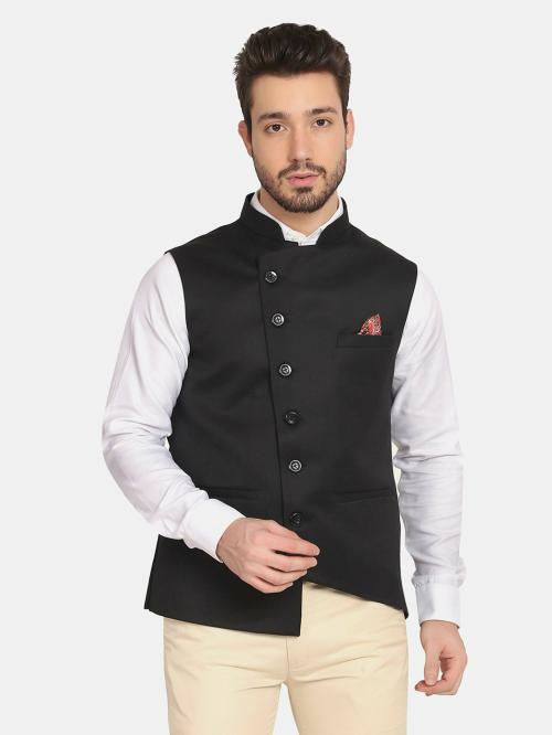 Buy Tahvo Men Black Solid Viscose Nehru Jacket (38) Online at Best ...