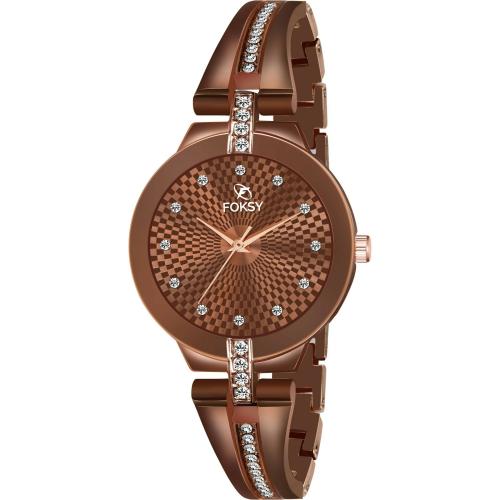 Buy Foksy FKS-1001W Brown Studded Dial And Silver Trendy Elegant ...