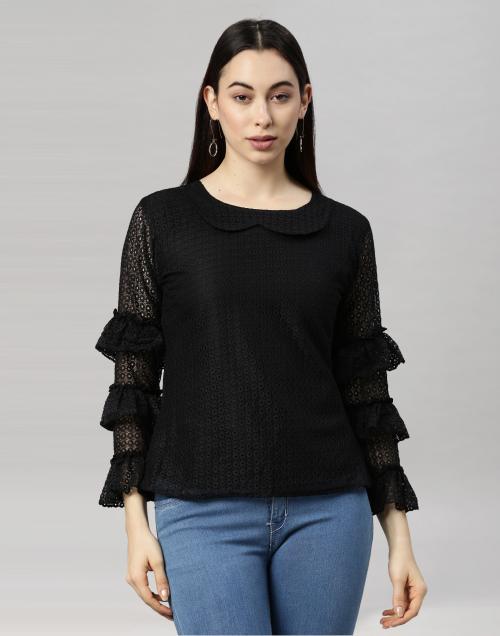 Buy Selvia Women Black Floral Net Top | tops for women | tops | women ...