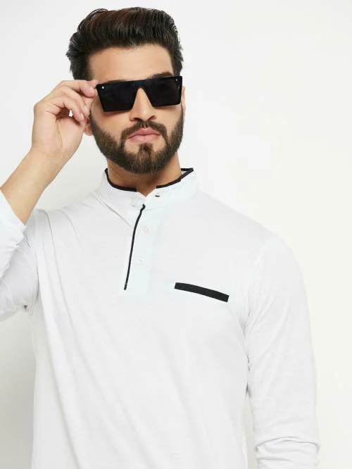 Buy EMERALD APPAREL TRADING Solid Men Mandarin Collar White T-Shirt ...