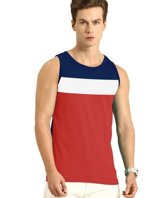 Jump Cuts Mens Colorblock Round Neck Sleeveless Navy and Red Polyester ...