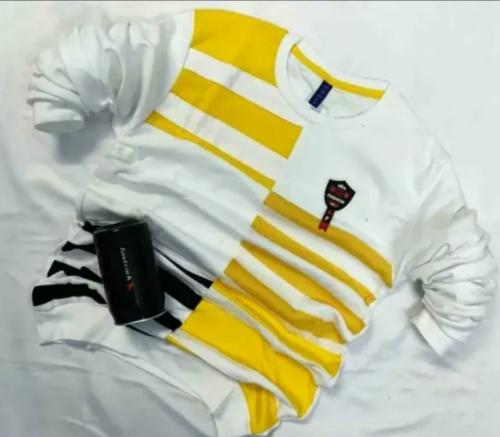 Buy RDS GARMENT HUB Men White Cotton Blend Striped Tshirt (XL) Online ...