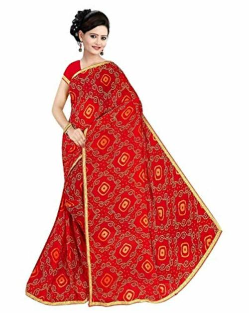 Buy kanha Women Red Bandhani Georgette Saree with Unstitched Blouse Piece Online at Best Prices ...