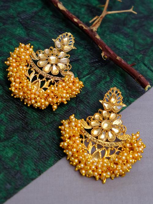 Buy CRUNCHY FASHION Gold Plated Kundan Earrings With Pearls Crystal ...