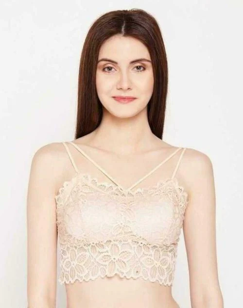 Buy Crusila Beige Solid Net Bralette Women Bra size 36 Online at Best ...