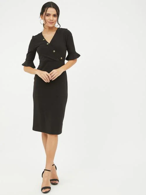 Buy HARPA Women Black Solid Polyester Dress Online at Best Prices in ...