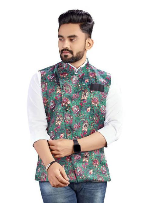 Buy Hirvi Creation Men Green Crepe Modi Jackets Waistcoats - XL Online ...