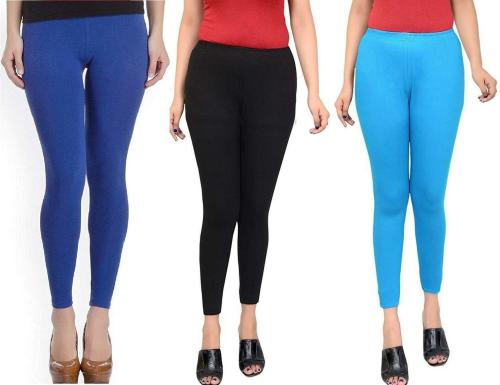 Buy Swastik Stuffs Women Blue, Black, Sky Blue Solid Cotton Blend and Lycra Blend (Pack of 3 ...