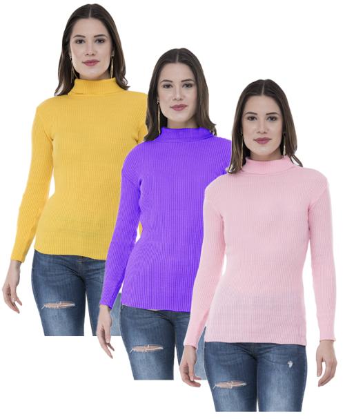 Buy IndiWeaves Women Woollen Warm Full Sleeves High Neck Skivvy (Pack ...