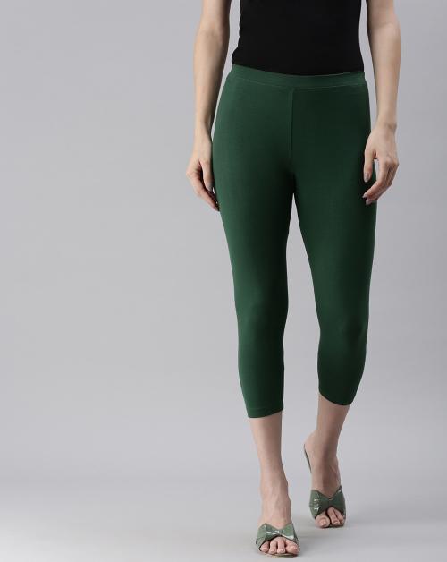 Buy Kryptic Womens Bottle green Solid Cotton Lycra Leggings Online at Best Prices in India ...