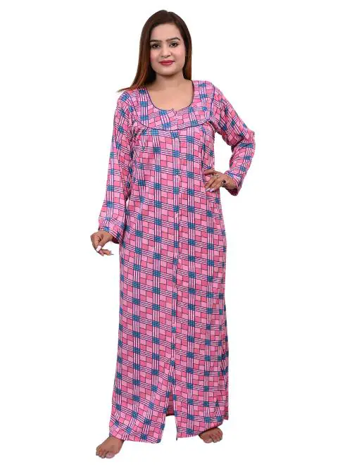 Buy NACNO Women's Hosiery Cotton Front Open Sleepwear Nighty/Maxi ...