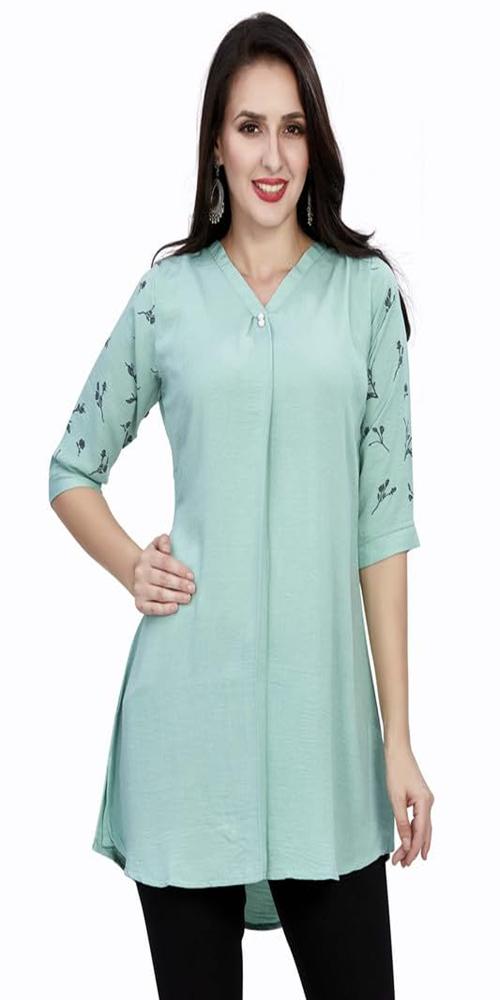 Buy nioni Women’s Straight Top, Printed 3/4 Sleeves, with Side Cut | V ...