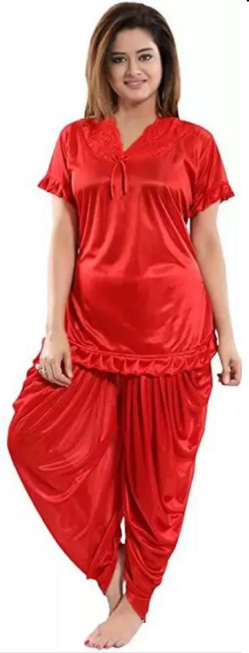 Buy Young Kiba Patiyala Red Satin 2 Piece Nighty self Design Online at ...