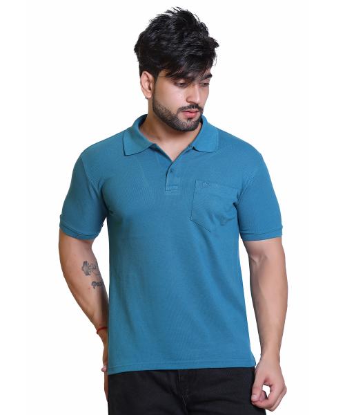 Buy OMAV D' SIGN Men's Teal Polo Neck Half Sleeve Solid T-Shirt Online at Best Prices in India ...