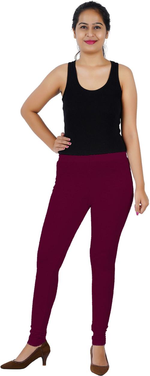 Buy Nidharashana Women Maroon Solid Cotton Lycra Blend Leggings (M ...