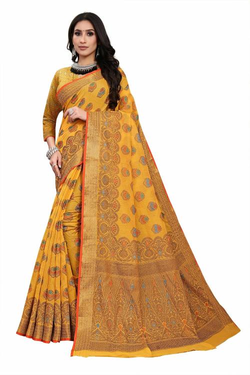 Buy BRODLOG Irish Self Design Chanderi Cotton Blend, Jacquard Saree for ...