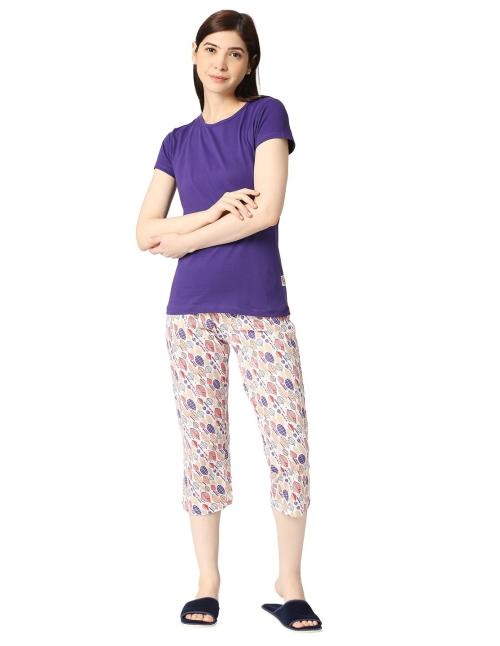 Buy ZEBU Women's Half Sleeve Top & Printed Capri Pack of 1 Night Suit ...
