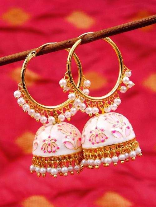 Buy CRUNCHY FASHION Traditional Gold Plated Pink Jhumka Jhumki Earring ...