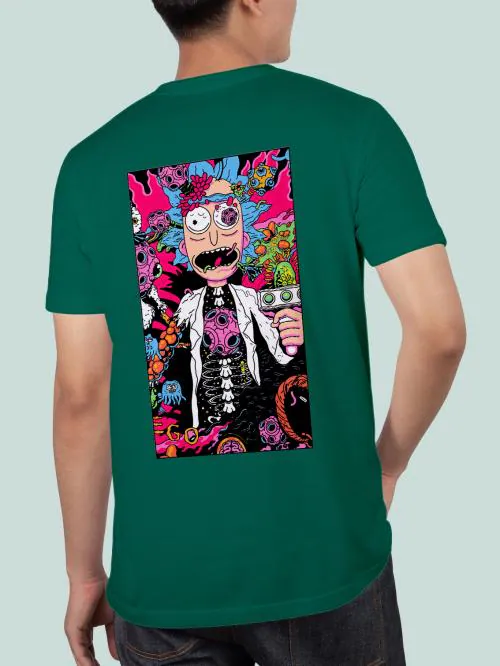 Buy BLISSINK RICK AND MORTY Front And Back Printed Green Cotton Tshirt ...