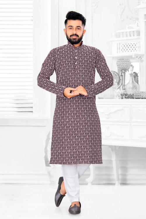Buy EARTH ART EMBROIDERY LUCKNOWI COTTON THRED WOKR KURTA FOR MEN'S ...