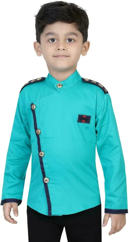 Buy Fashion Grab Boys Rama Green Solid Cotton Blend Shirt (Pack of 2 ...