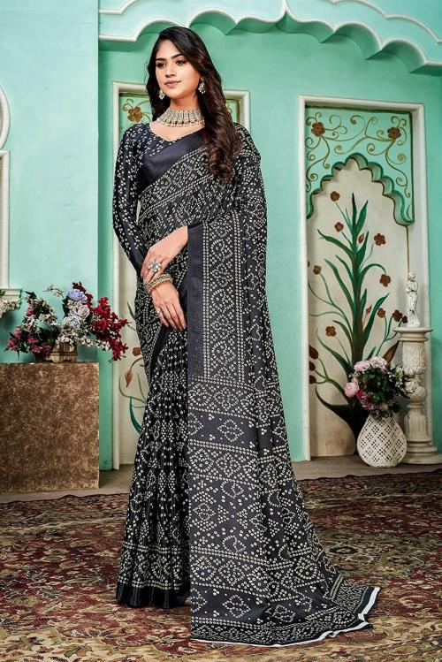Buy SWIFFIN Soft Silk Bandhani Black Saree For Women/Women Saree With ...