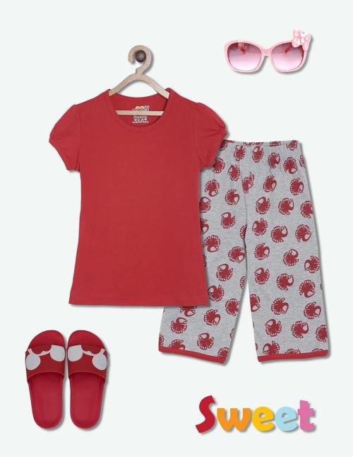 Buy SINI MINI Half Sleeve Dark Red Girls Casual Pack of 2 Nightsuit ...
