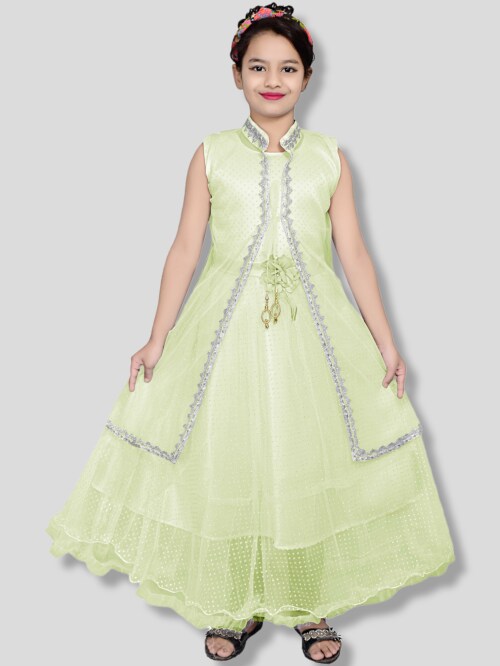 Buy VIVEK GIRLS LIGHT GREEN NET GOWN FROCKS WITH KOTI Online at Best ...