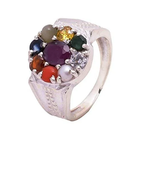 Buy CEYLONMINE SILVER PLATED NAVRATAN RING Online at Best Prices in ...