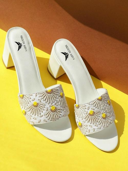 Buy Aady Austin Women Synthetic White yellow pearl Party Block Heel ...