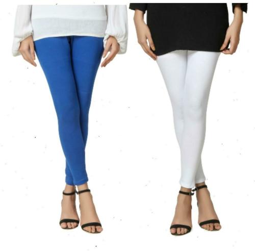 Buy SwaNit Women White and Light Blue Solid Hosiery Pack of 2 Leggings ...