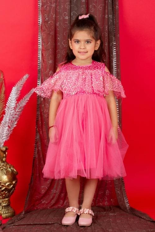 Buy Bella Moda Girls Solid Sleevless Party Wear Dress Online at Best ...