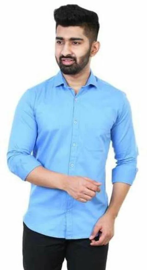 Buy Bought First Men Light Blue Solid Pure Cotton Casual Shirt Online ...