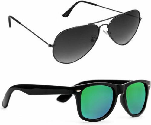 Buy Elgator UV Protection Aviator Wayfarer Full Frame Black And Green ...