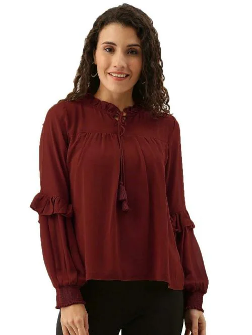 Buy Retrovis Women Maroon Solid Tops XL Online at Best Prices in India - JioMart.