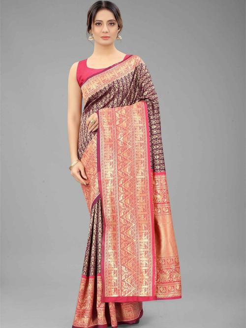 Buy Silk Land Women Magenta Woven Design Pure Silk Saree ( One Size) Online at Best Prices in ...