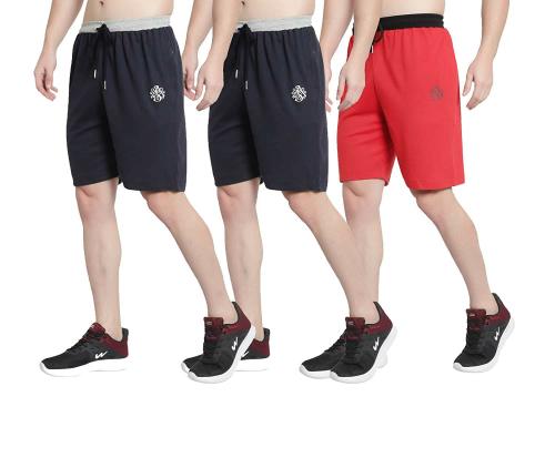 Buy Oora Men Navy, Red Cotton Pack Of 3 Shorts Online at Best Prices in ...