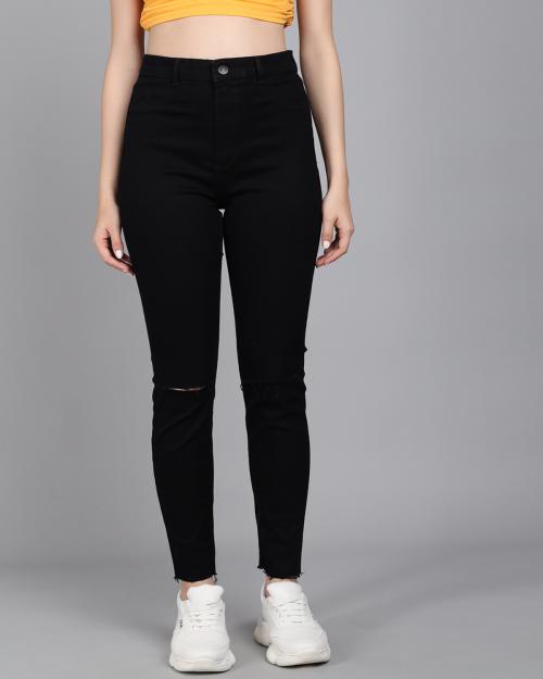 Buy Guti Womens High Rise Ankle Length Coal Black Skinny Jeans Online ...
