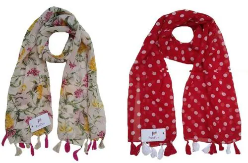 Buy FusFus Women Beige And Red Printed Chiffon Scarf - 50 x 170 cm ...