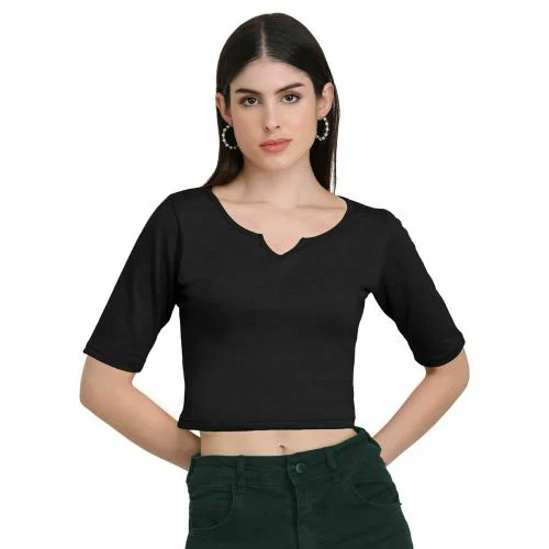 Buy Ad2Cart Women Black Cotton Va4137 V Notch Neck Crop Top (S) Online ...