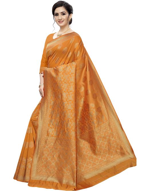 Buy Leeza Store Women's Gold Silk Blend Jacquard Woven Ethnic Motifs ...